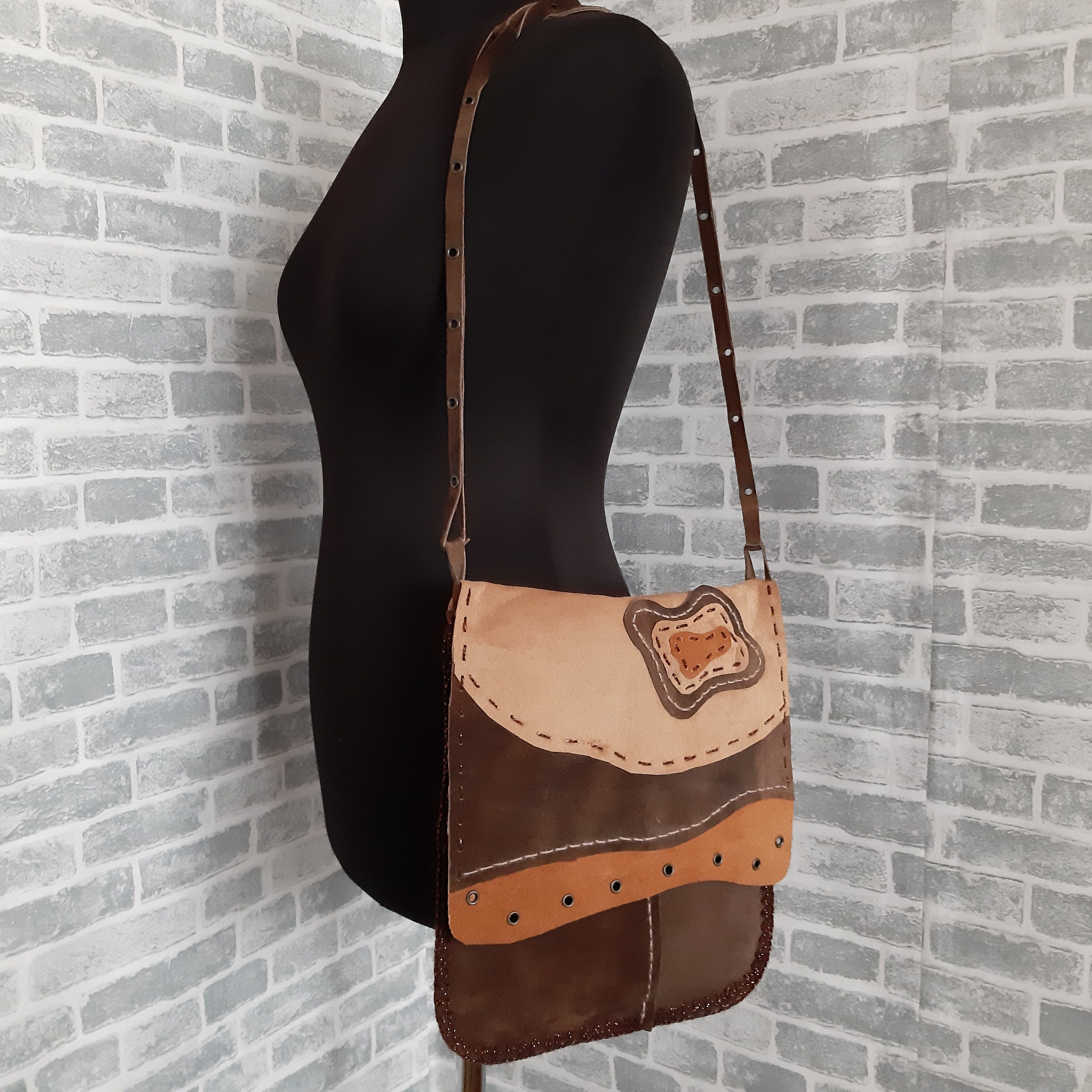 Patchwork Leather Romantic Messenger Bag With Embroidery - Etsy