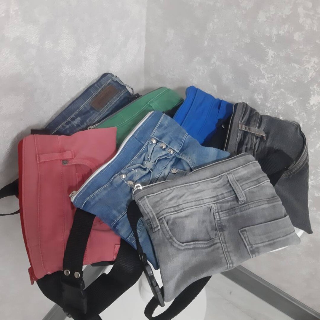 Handmade Denim Fanny Pack, Casual Hip Pouch, Denim Shabby Waist Bag ...