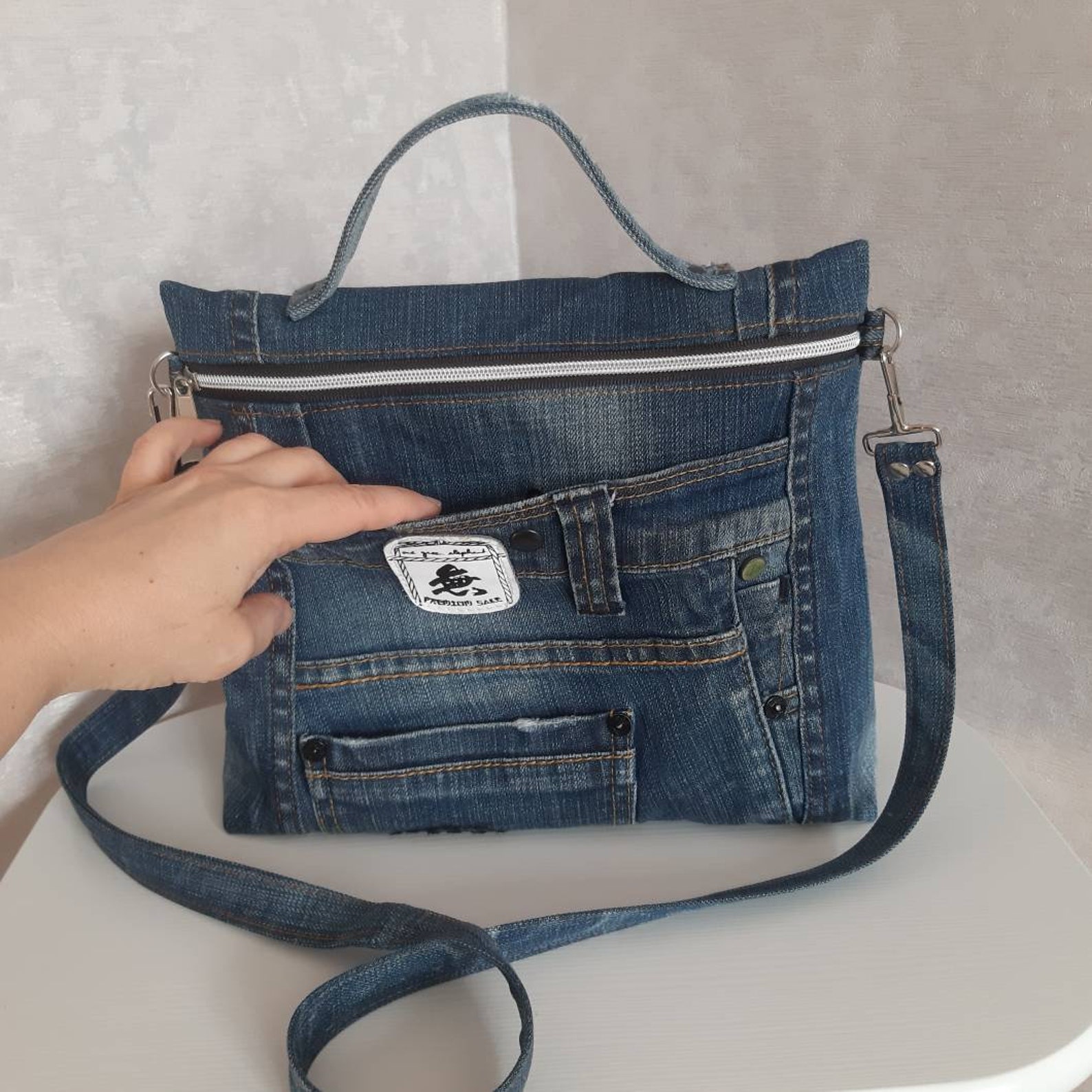 Casual Denim Handbag Jeans Bag Medium Size Crossbody Denim | Etsy