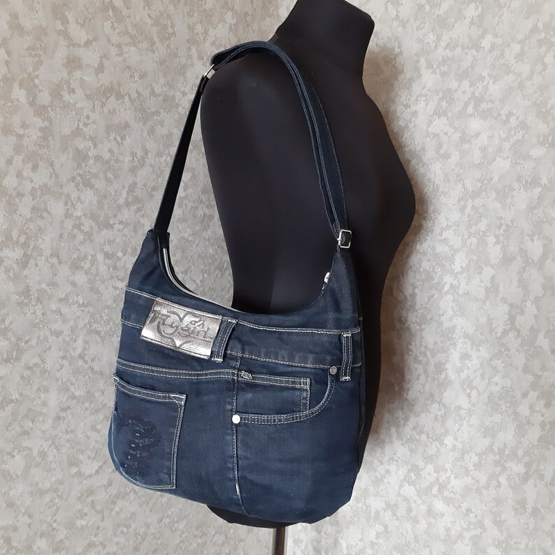 Shoulder denim bag medium size Jean crossbody purse Dark | Etsy