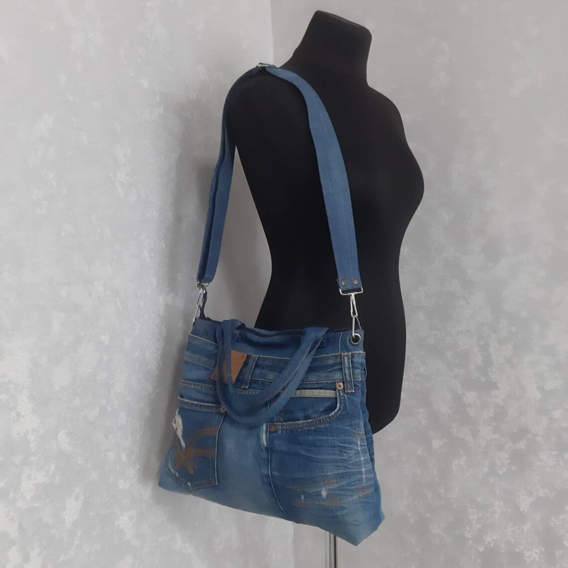 Hobo denim bag medium size Jean shoulder bag Casual handbag | Etsy