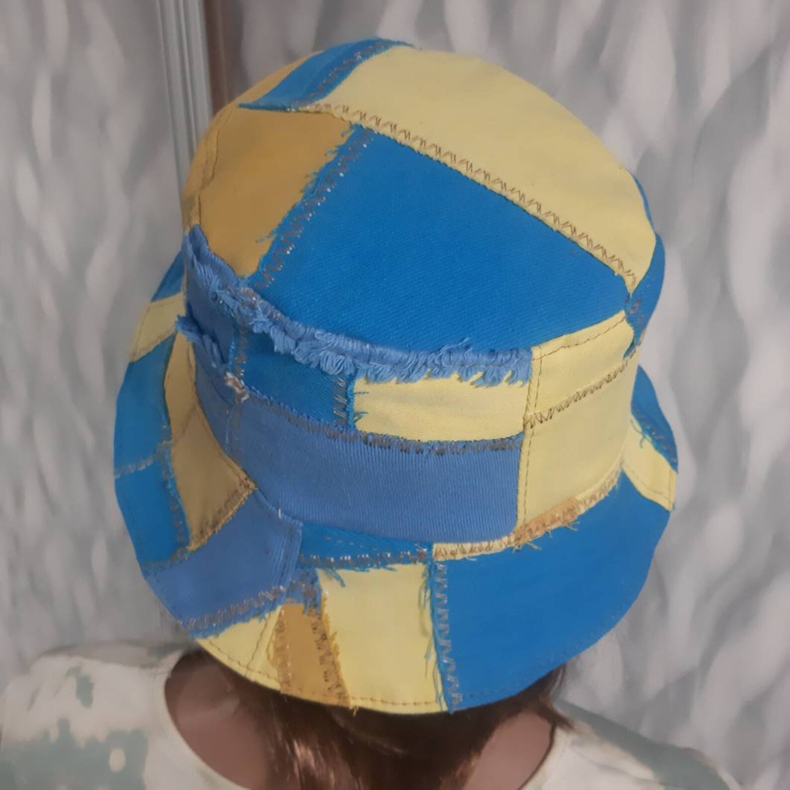 Denim Patchwork Hat 23 Boho Blue-yellow Jean Hat in - Etsy
