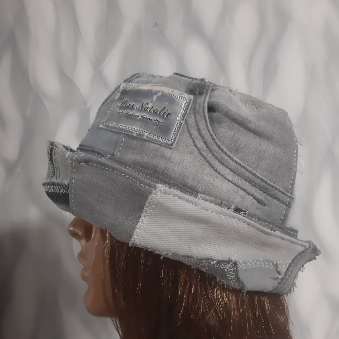 Denim Patchwork Hat 23, Boho Gray Jean Hat in Street Fashion Style ...