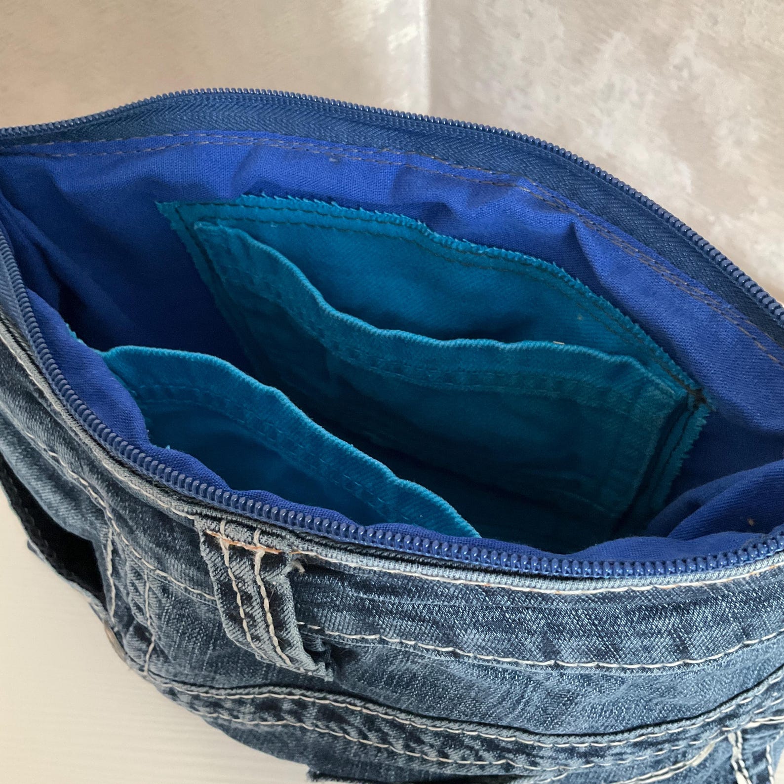 Handmade Casual Denim Cosmetic Bag, Travel Organizer of Shabby Jeans ...
