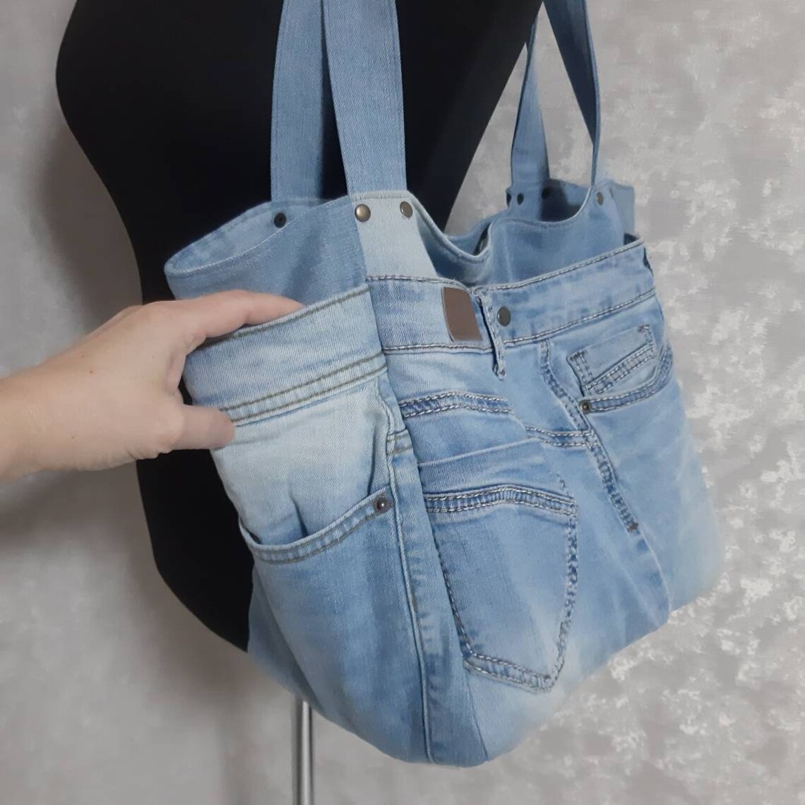 Large Hobo Denim Bag Casual Purse of Shabby Jeans Denim - Etsy