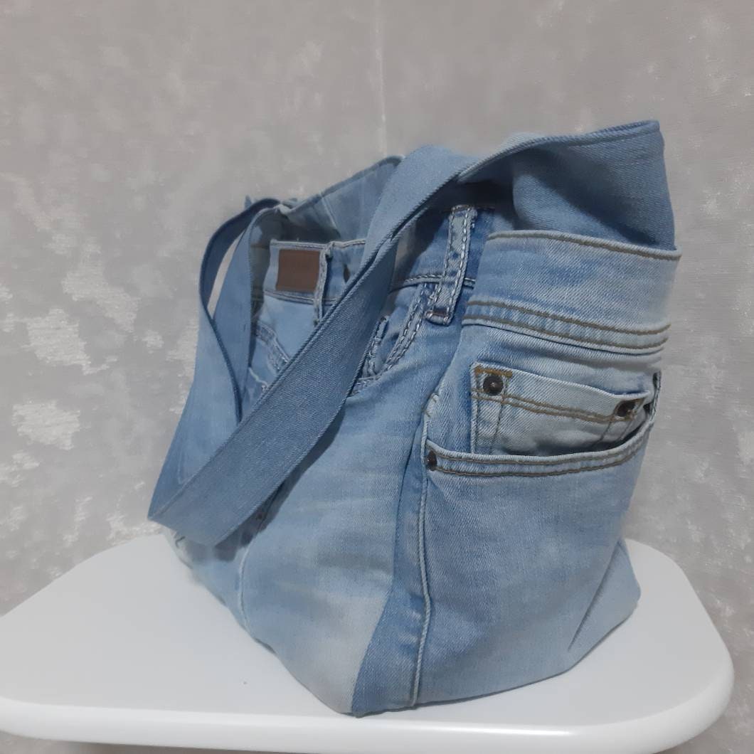 Large Hobo Denim Bag Casual Purse of Shabby Jeans Denim | Etsy