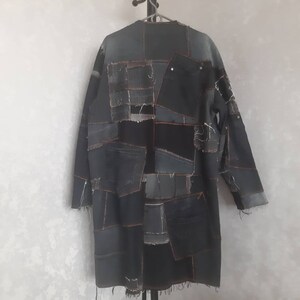 Black Patchwork Denim Coat Size XL, Boro Long Jacket From Recycled Jean Distressed Patches ...