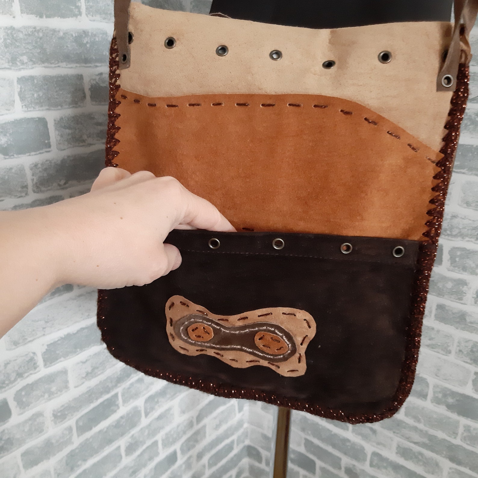 Patchwork Leather Romantic Messenger Bag With Embroidery - Etsy