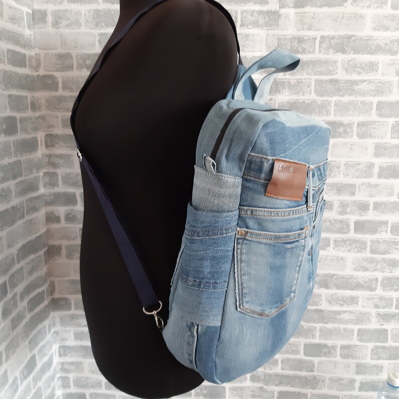 Denim Sling Backpack-bag of Recycled Jeans Casual Denim - Etsy