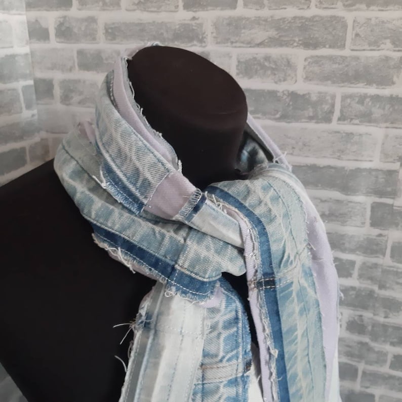 Boho scarf from recycled fabric scarf with distressed jeans | Etsy