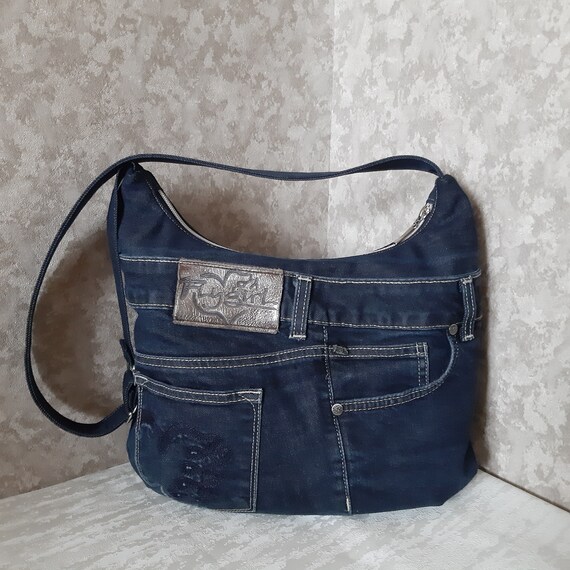 Shoulder denim bag medium size Jean crossbody purse Dark | Etsy