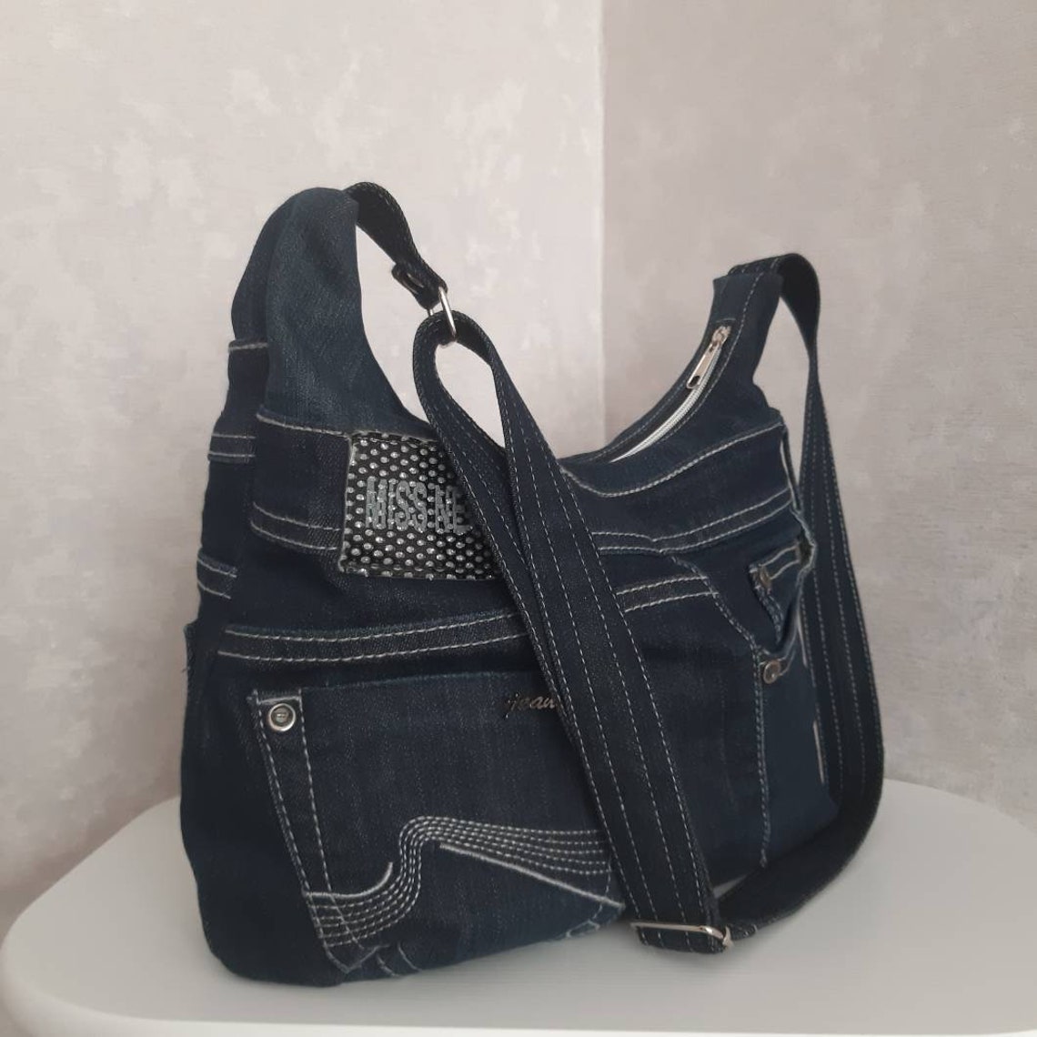 Hobo Denim Bag Medium Size Jean Shoulder Bag Casual Handbag - Etsy