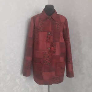 Dark Red Patchwork Denim Jacket Size XL Boro Jacket From - Etsy