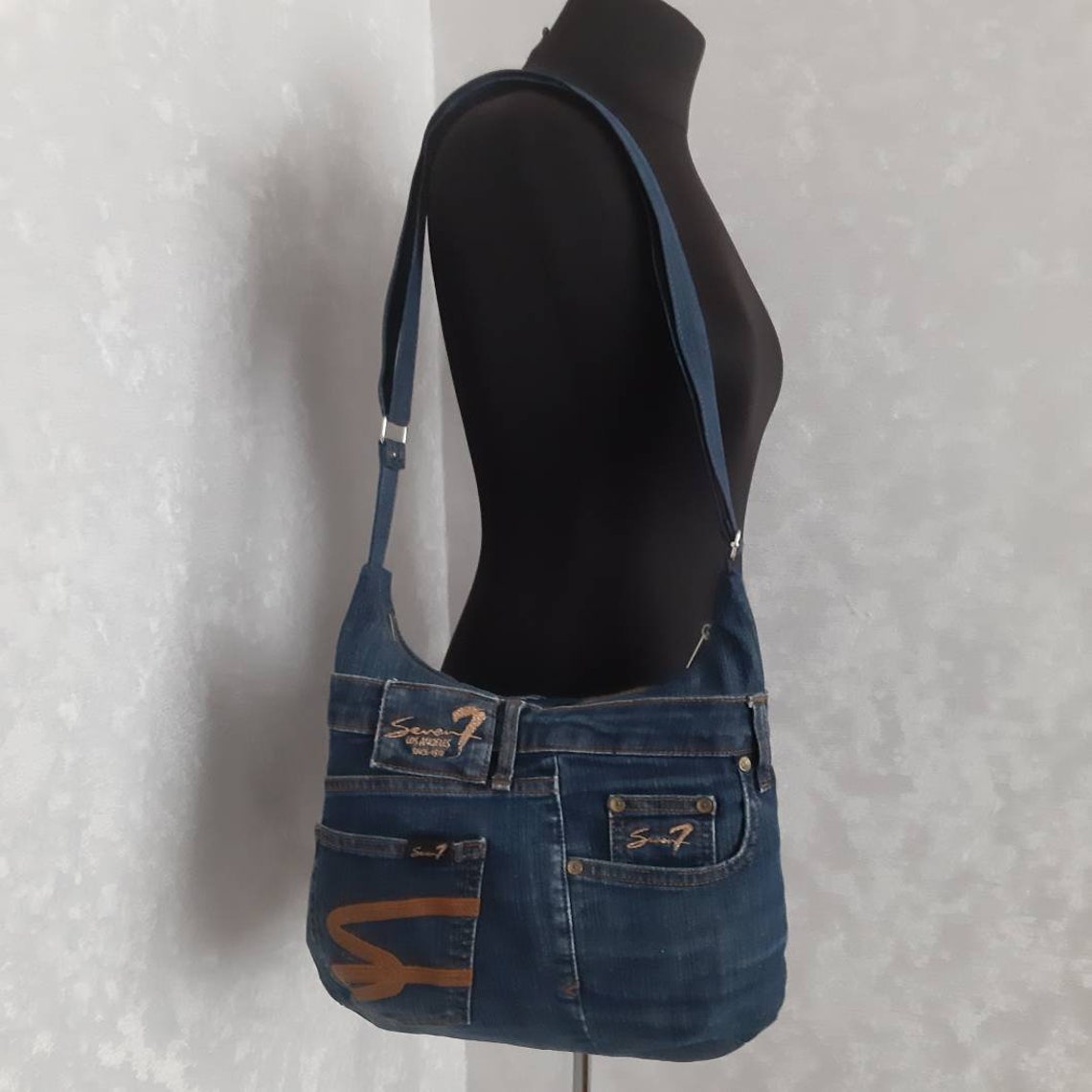 Crossbody denim bag medium size Jean shoulder bag Casual | Etsy