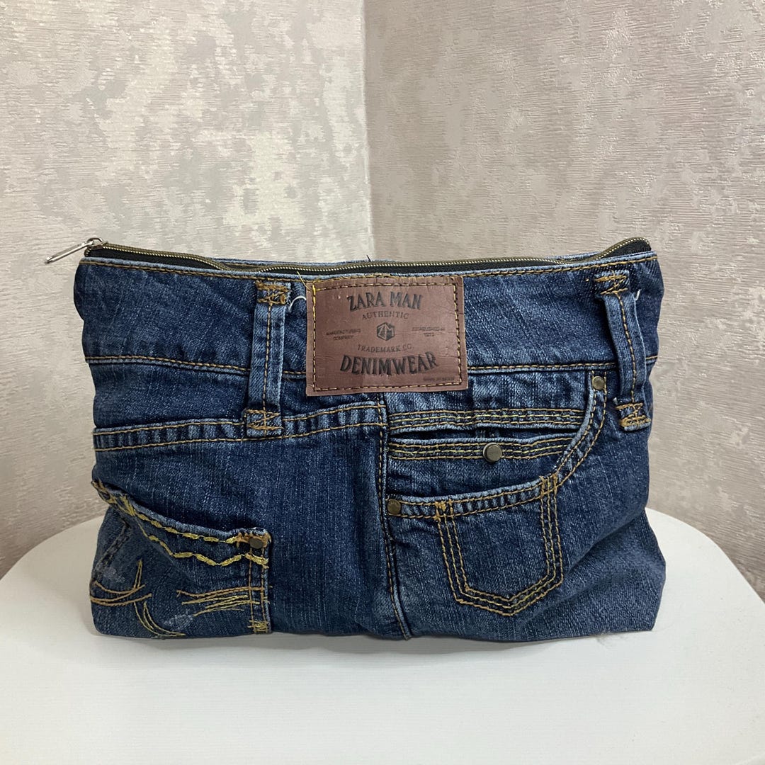 Handmade Large Denim Cosmetic Bag, Casual Makeup Purse of Shabby Jeans ...