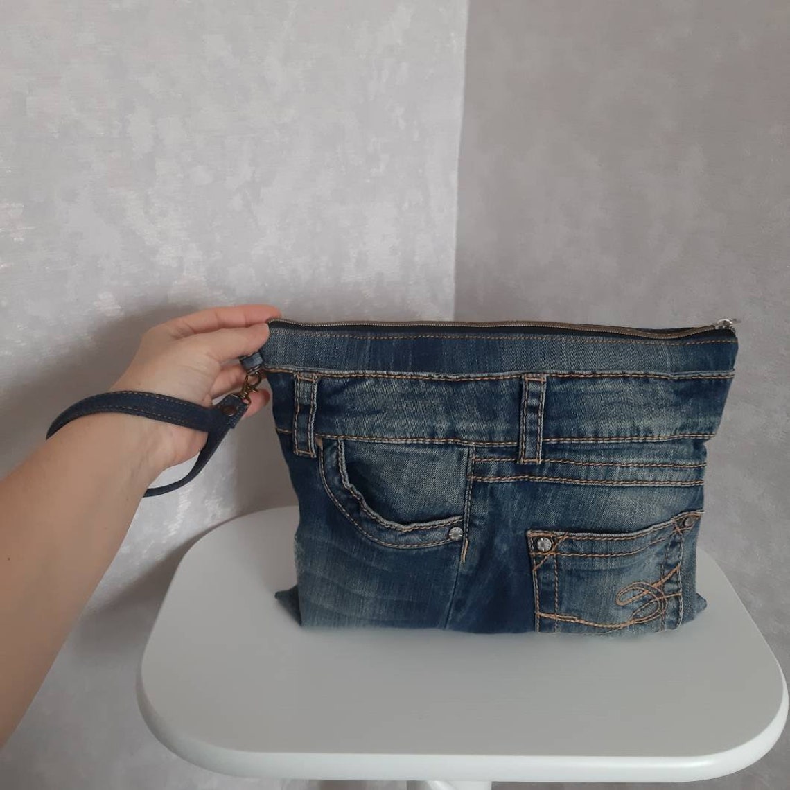 Casual denim clutch bag Evening clutch of shabby jeans with | Etsy