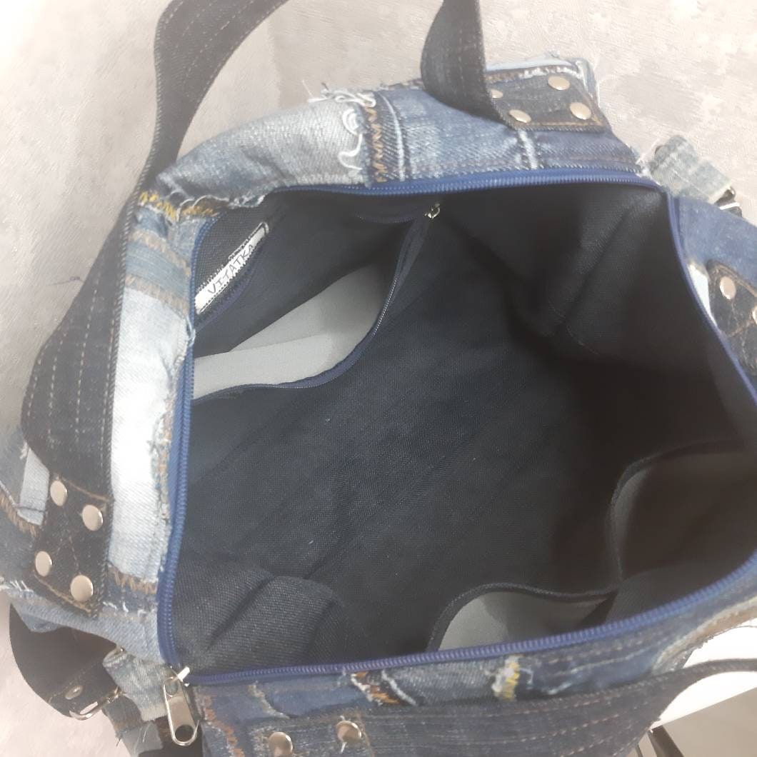 Large Patchwork Denim Bag Weekender Bag of Recycled Jeans - Etsy