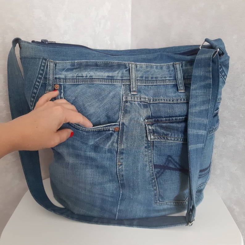 Unisex hipster denim bag Jean tote bag Casual large bag of | Etsy