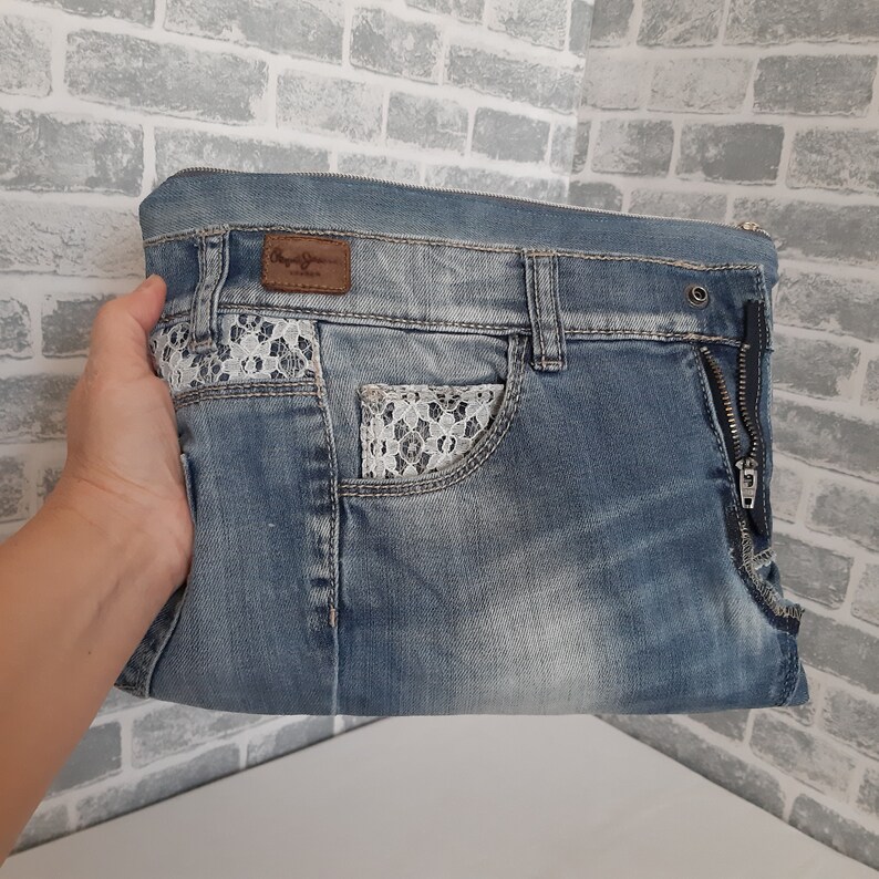 Casual Denim Clutch Bag Evening Clutch of Shabby Jeans Denim | Etsy
