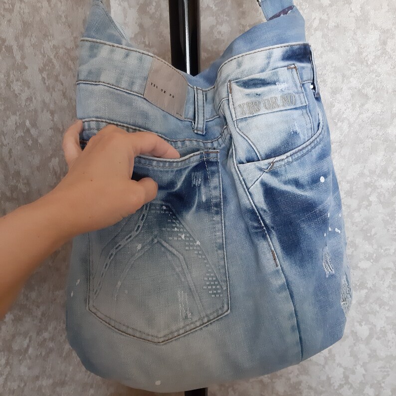 Unisex hipster denim bag Jean tote bag Casual large bag of | Etsy