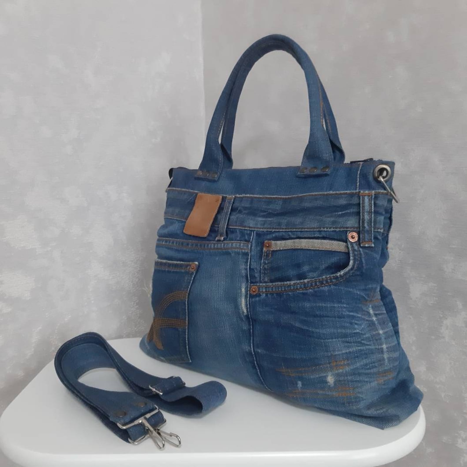 Hobo denim bag medium size Jean shoulder bag Casual handbag | Etsy