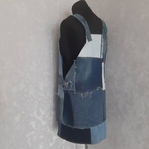 L Denim Patchwork Overall Dress, Casual Mini Sarafan of Shabby Jeans ...