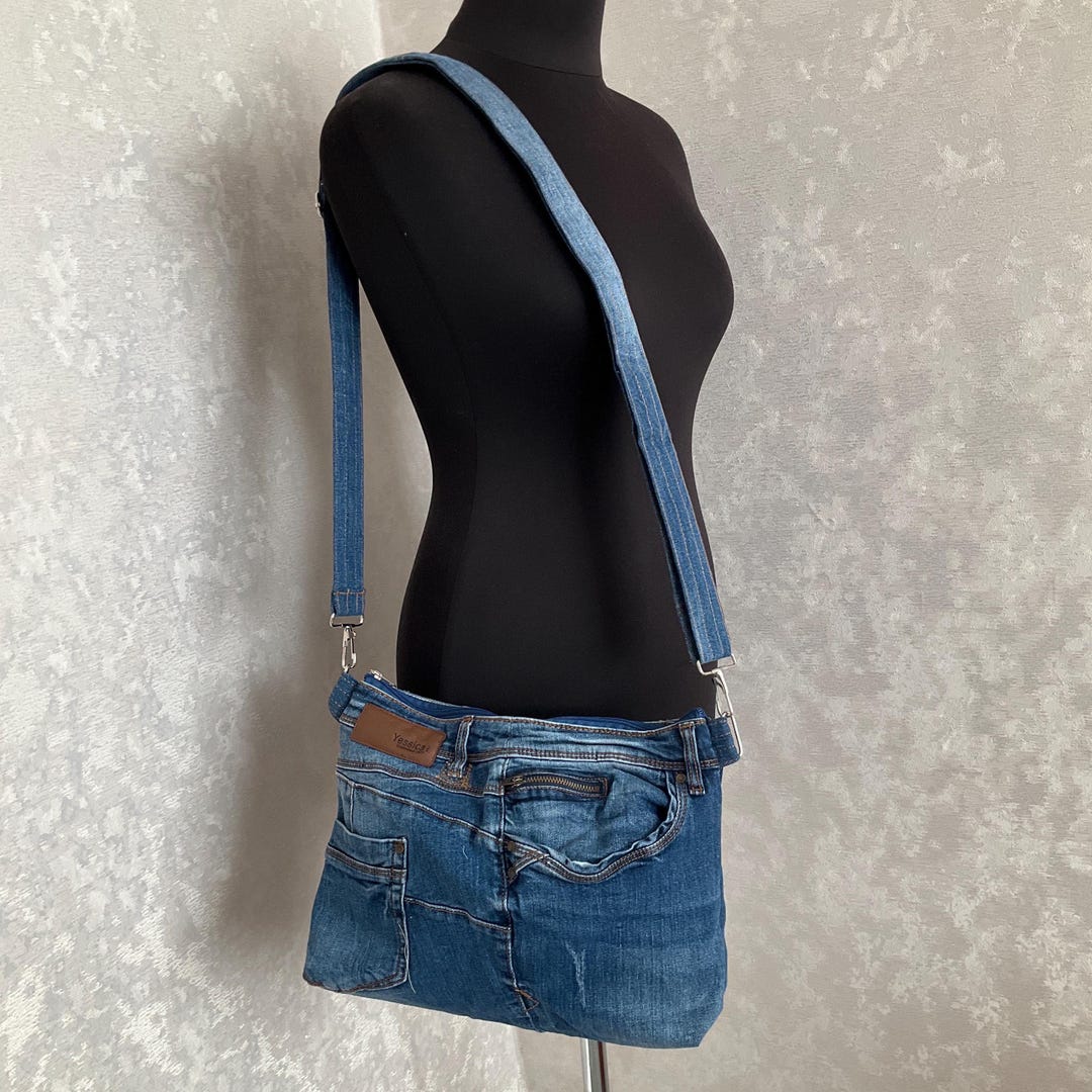 Handmade Denim Shoulder Bag, Casual Denim Bag Medium Size, Crossbody ...