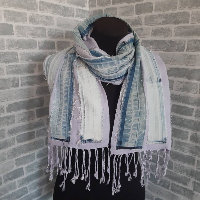 Boho scarf from recycled fabric scarf with distressed jeans | Etsy