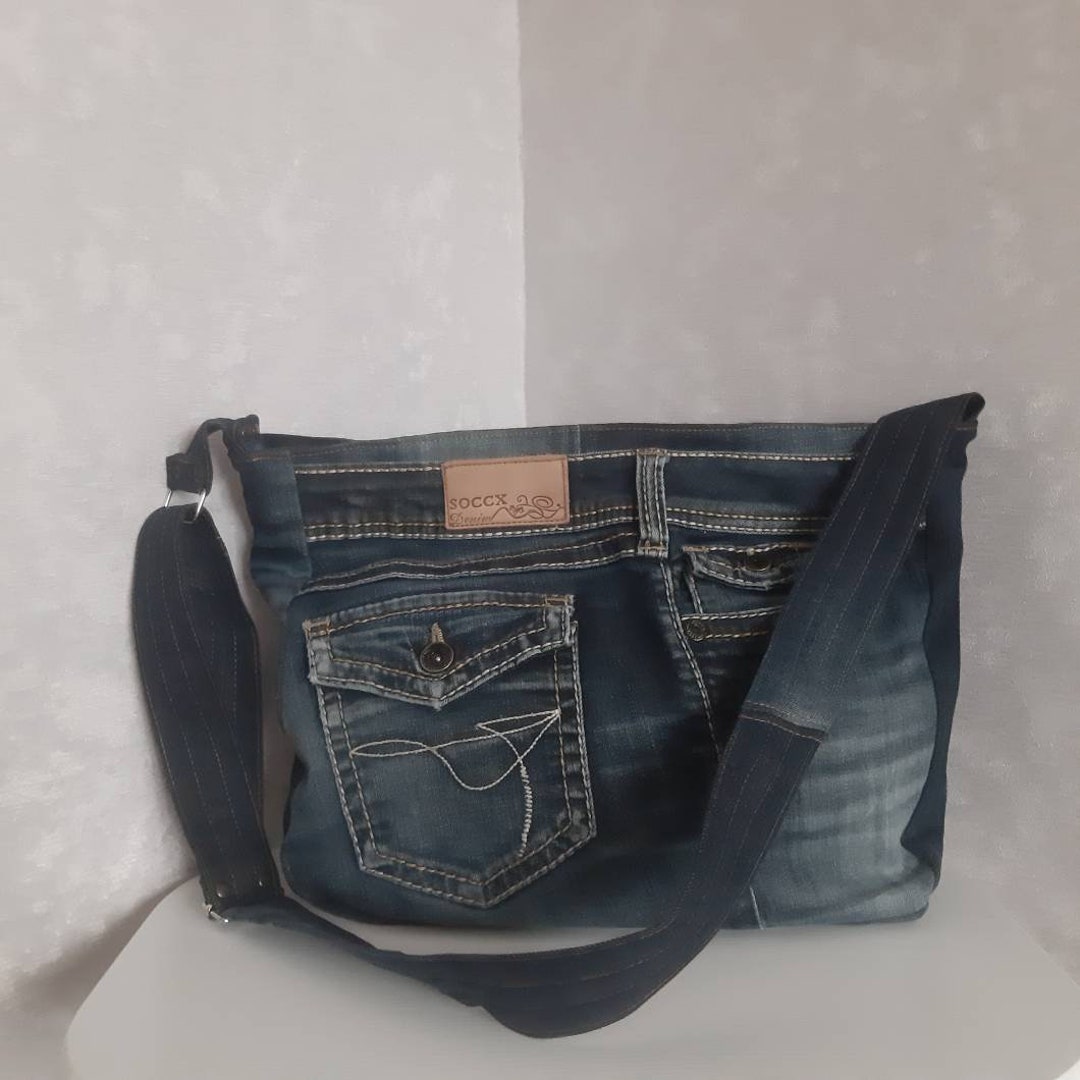 Casual Denim Bag, Jean Shoulder Tote, Blue Crossbody Purse of Shabby ...