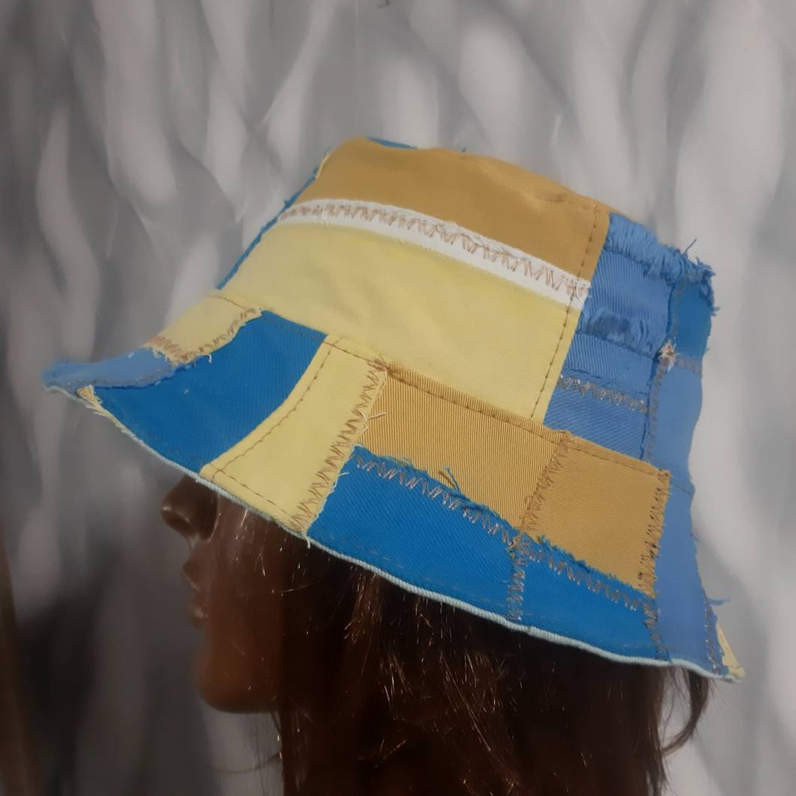 Denim Patchwork Hat 23 Boho Blue-yellow Jean Hat in - Etsy