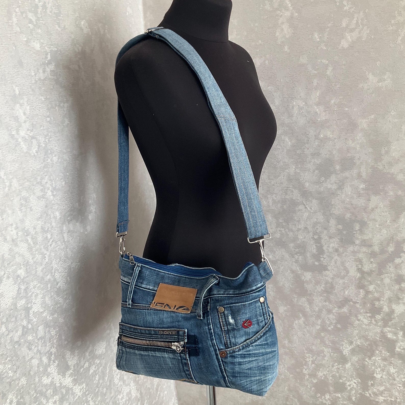 Handmade Denim Shoulder Bag, Casual Denim Bag Medium Size, Crossbody ...