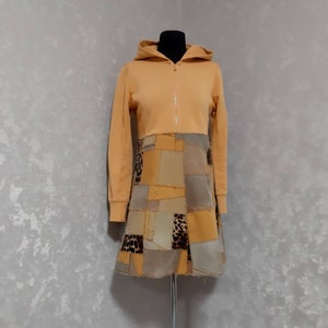 Mini Jean Patchwork Dress, Yellow Denim Hoodie Dress, Bright Soft Dress ...