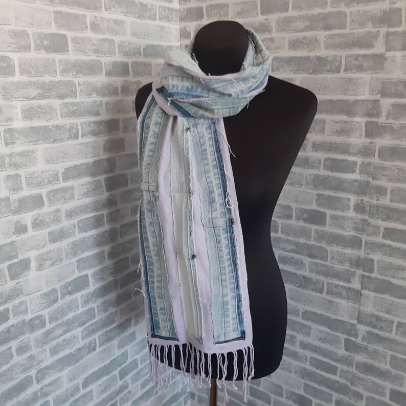 Boho scarf from recycled fabric scarf with distressed jeans | Etsy