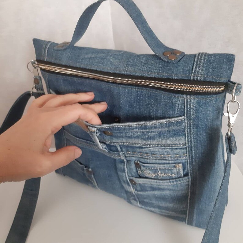 Casual denim handbag Jeans bag medium size Crossbody denim | Etsy