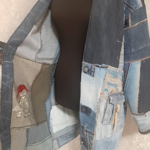 Blue Patchwork Denim Coat Size XL, Boro Long Jacket From Recycled Jean Distressed Patches - Etsy