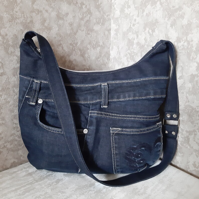 Shoulder denim bag medium size Jean crossbody purse Dark | Etsy