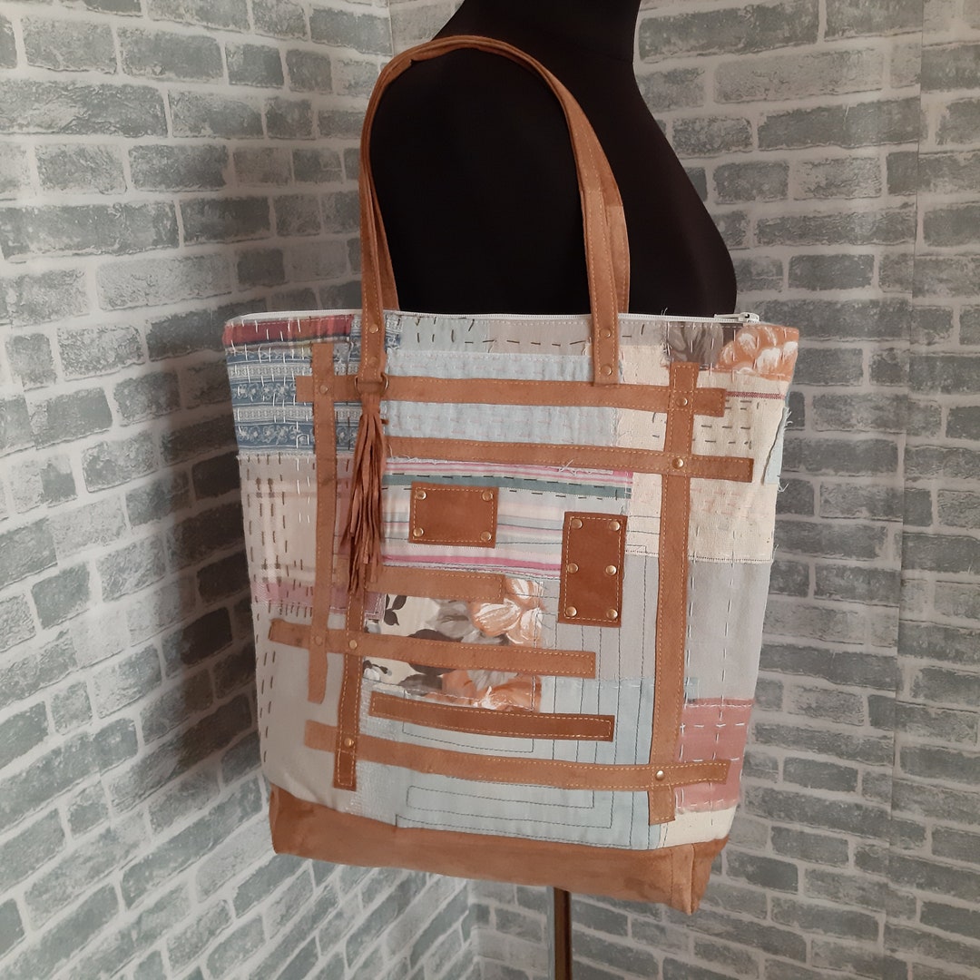 Patchwork Hobo Bag With Sashiko Embroidery and Decorative - Etsy