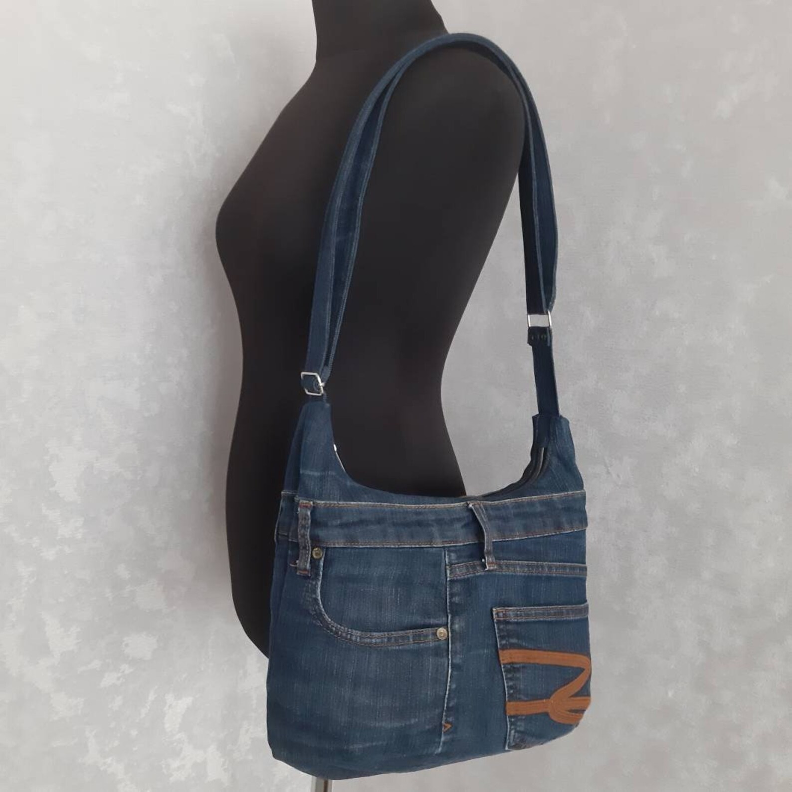 Crossbody denim bag medium size Jean shoulder bag Casual | Etsy