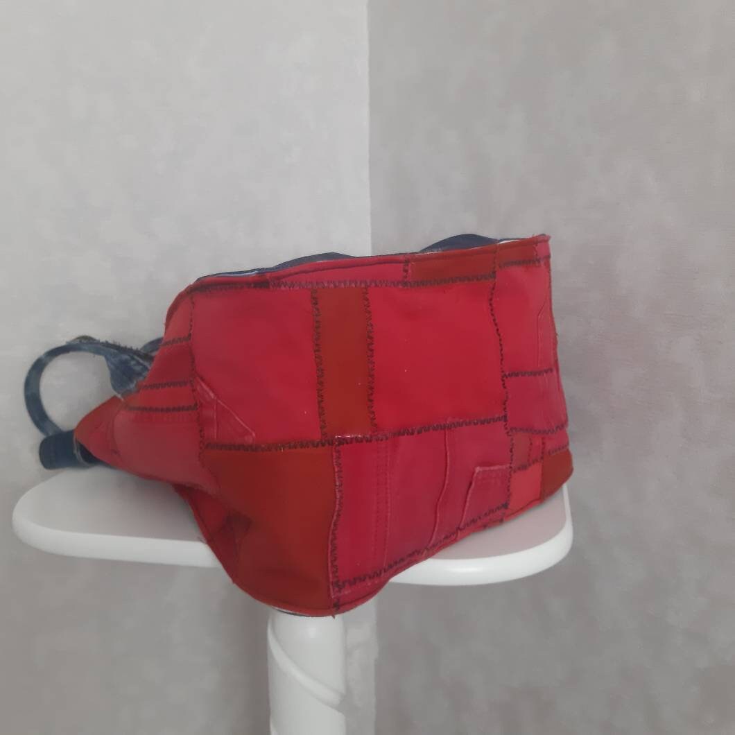 Red Blue Patchwork Denim Bag Casual Large Bag of Shabby - Etsy