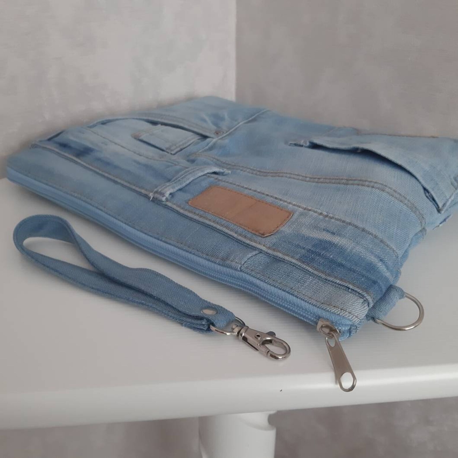 Large Denim Wristlet Clutch Bag Jean Evening Purse Casual - Etsy