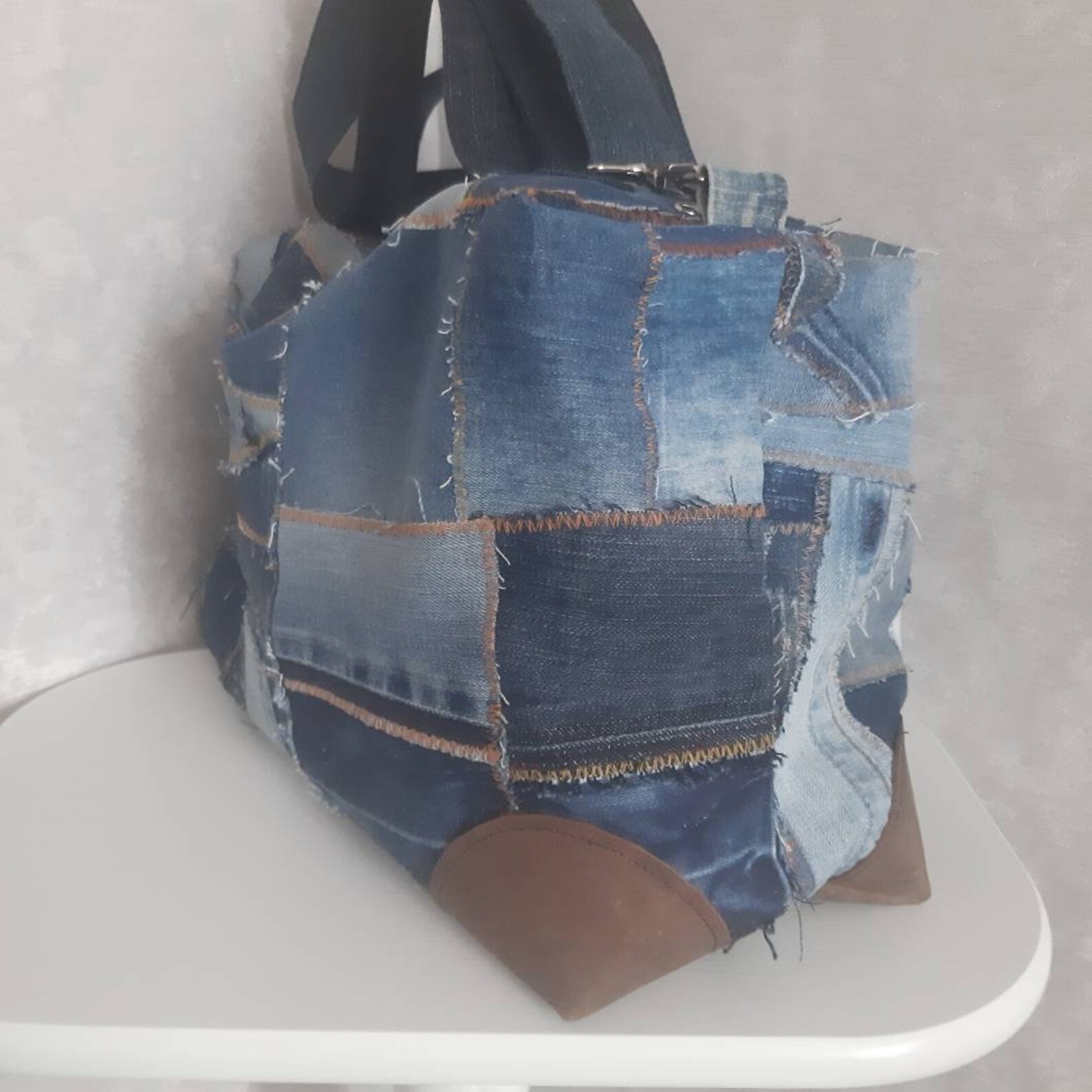 Large Patchwork Denim Bag Weekender Bag of Recycled Jeans - Etsy