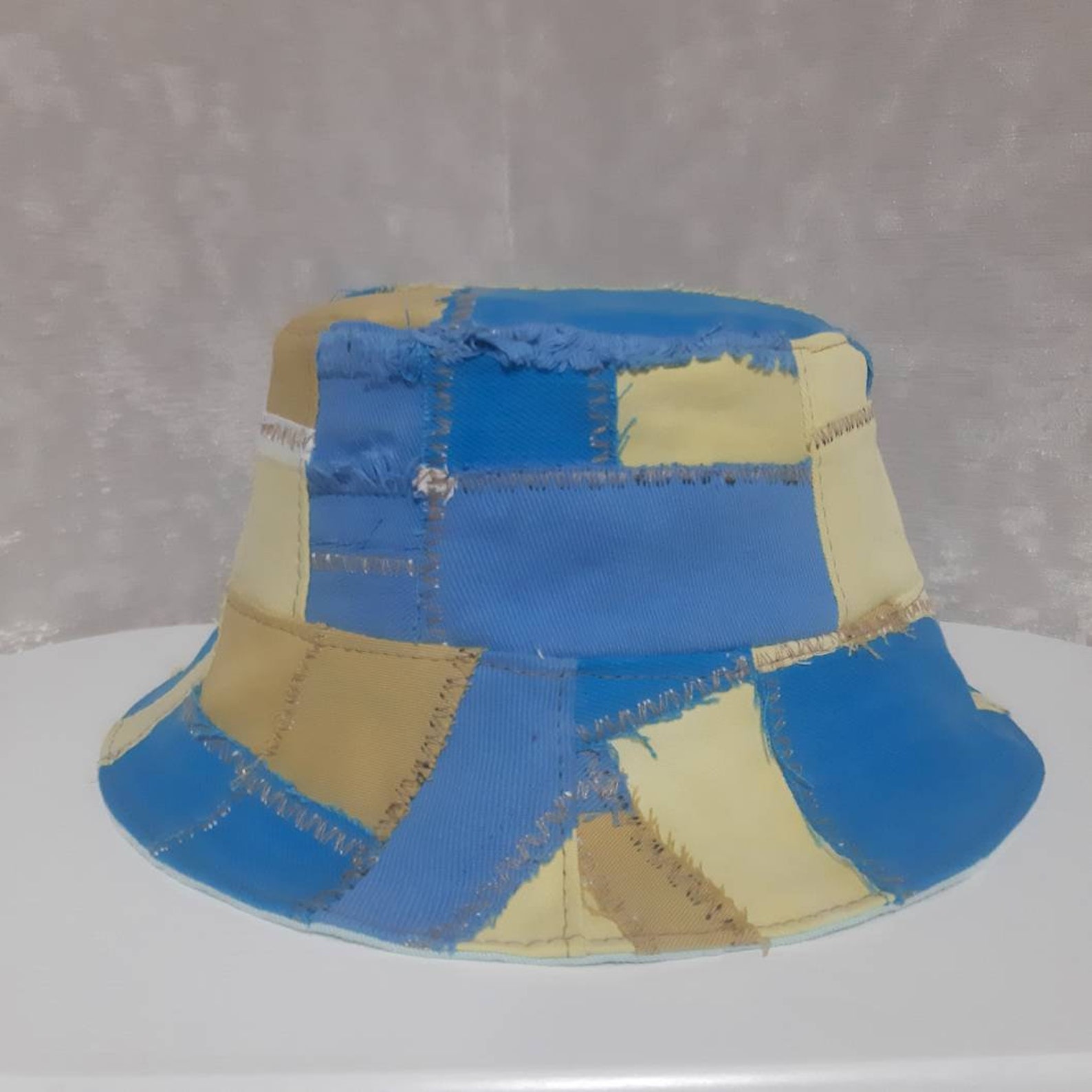 Denim Patchwork Hat 23 Boho Blue-yellow Jean Hat in - Etsy