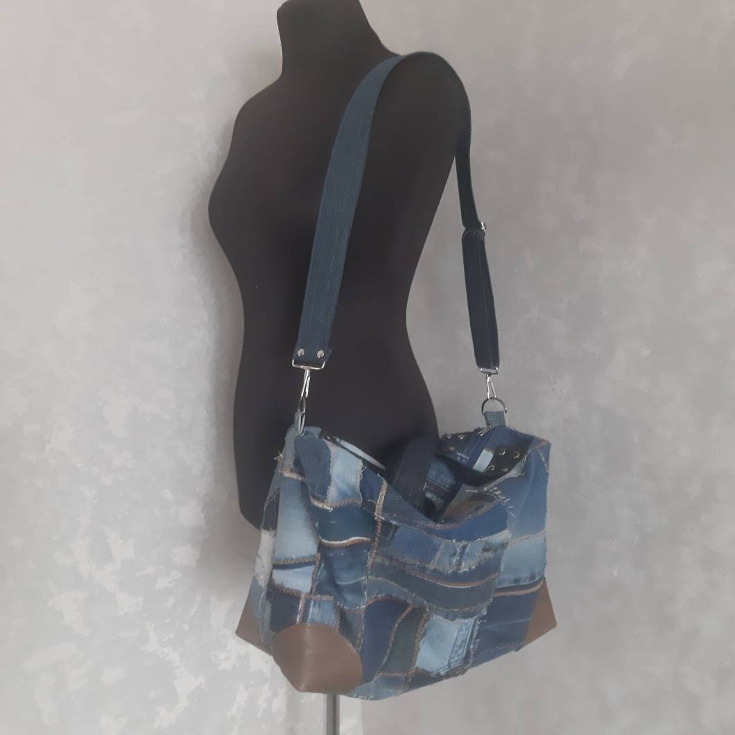 Large Patchwork Denim Bag Weekender Bag of Recycled Jeans - Etsy