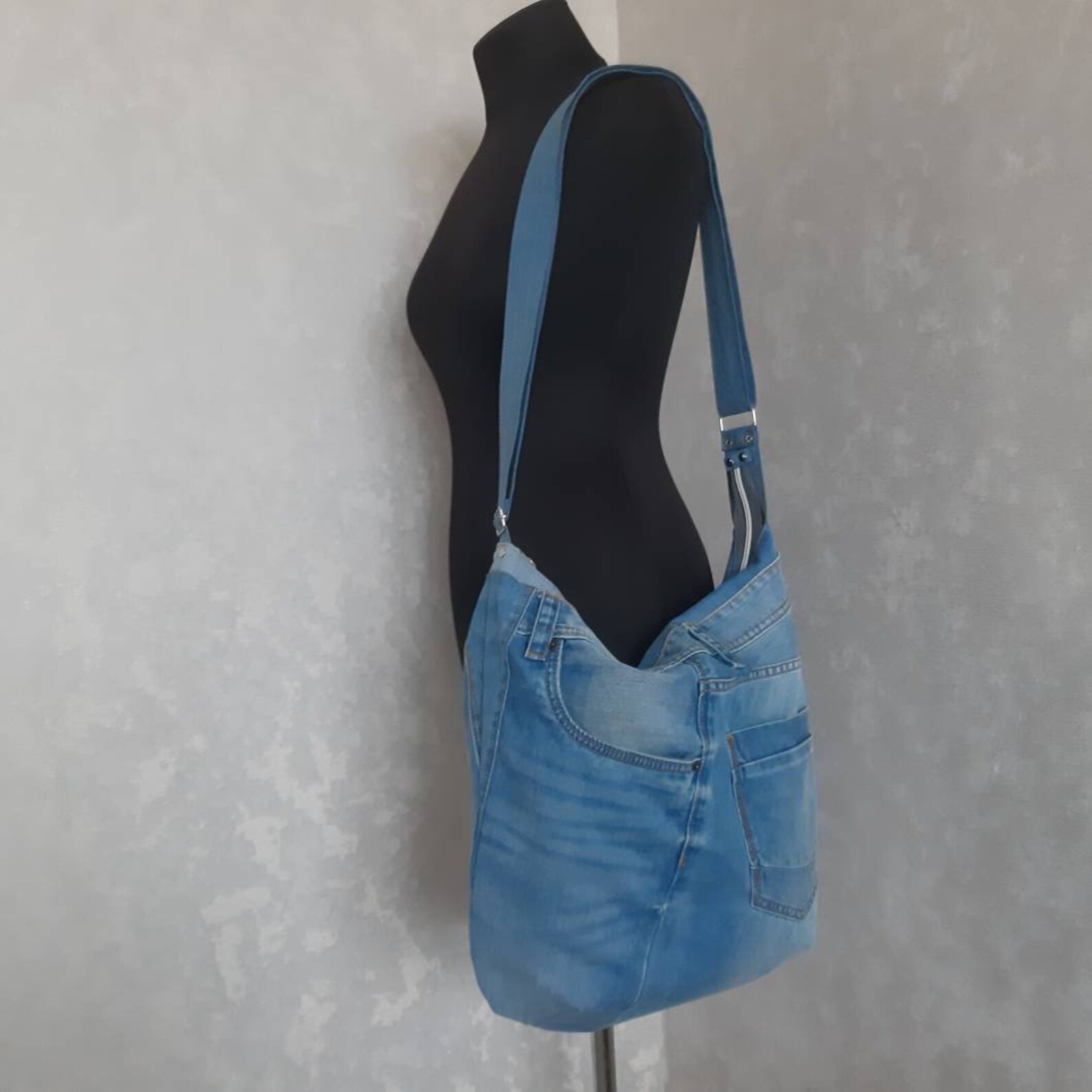 Unisex large denim bag hipster style of recycled jeans Casual | Etsy