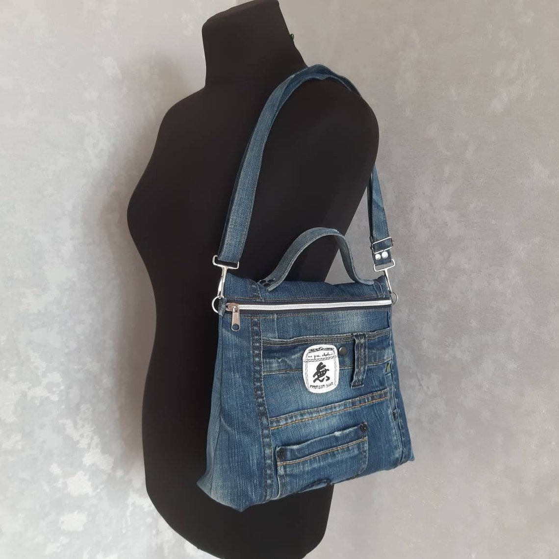 Casual Denim Handbag Jeans Bag Medium Size Crossbody Denim - Etsy