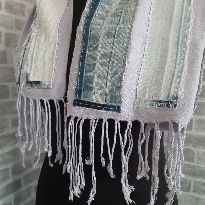 Boho scarf from recycled fabric scarf with distressed jeans | Etsy