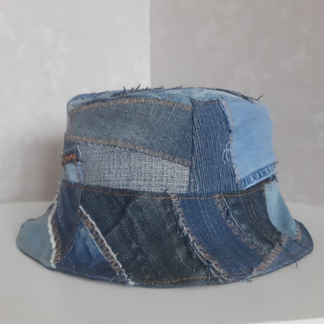 Handmade Denim Patchwork Hat 24", Boho Blue Jean Hat in Street Fashion ...