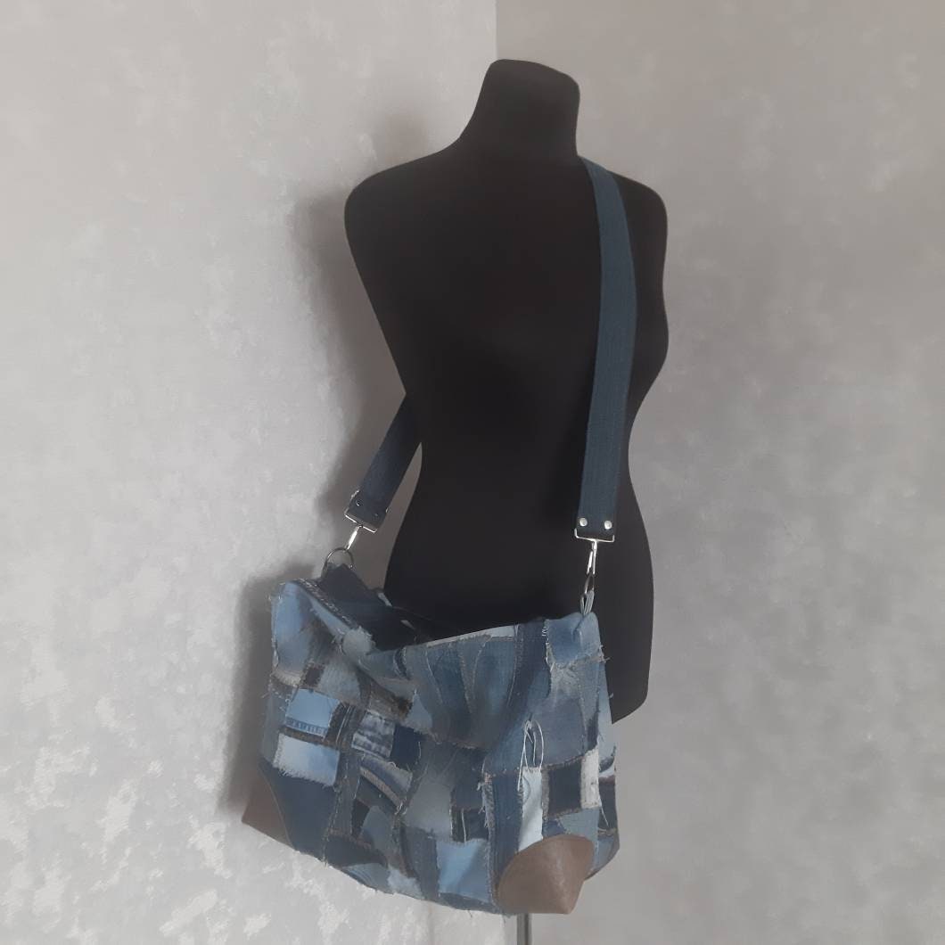 Large Patchwork Denim Bag Weekender Bag of Recycled Jeans - Etsy