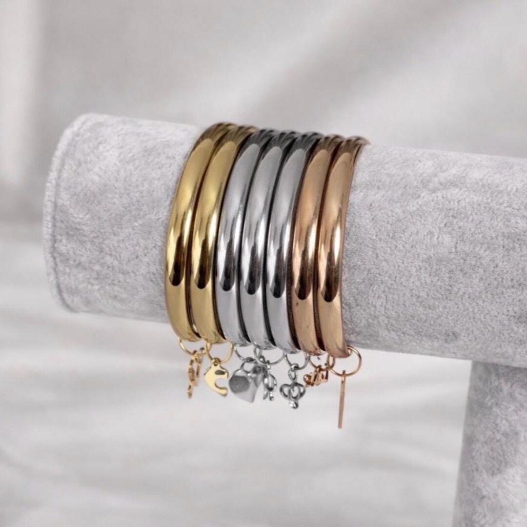 Girls Bangle Bracelet With Charm | Kids Gold Silver Rose Gold Bangle ...