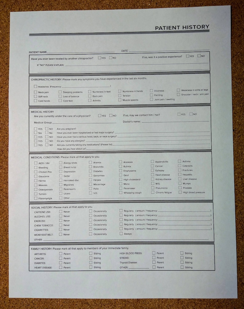 Chiropractor Practice Office Forms//chiropractic New Patient | Etsy